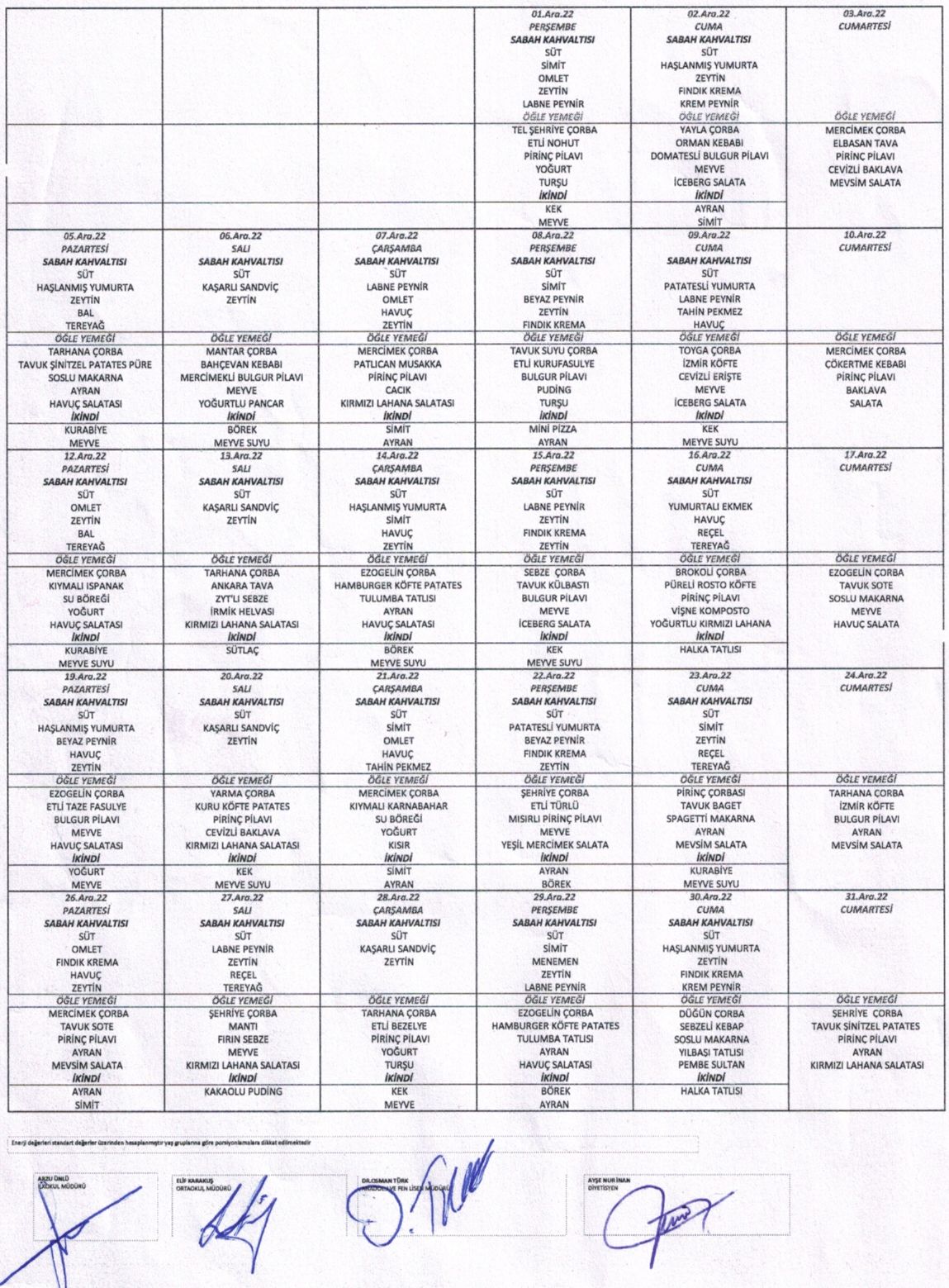 Yemek Listesi | Gazi Üniversitesi Vakfı Özel Okulları